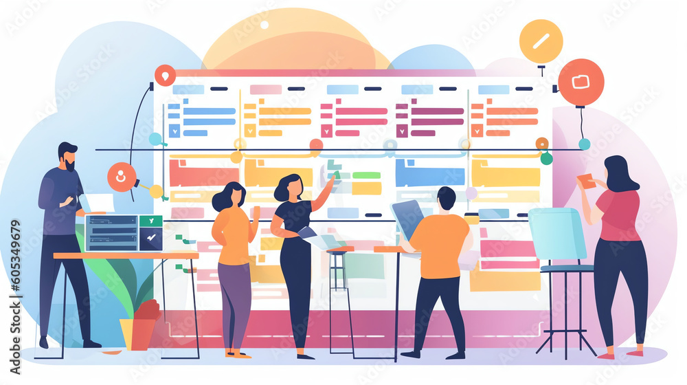 AI Generated: Agile Software Development Team Seamlessly Adjusting Project Roadmap, Showcasing ...