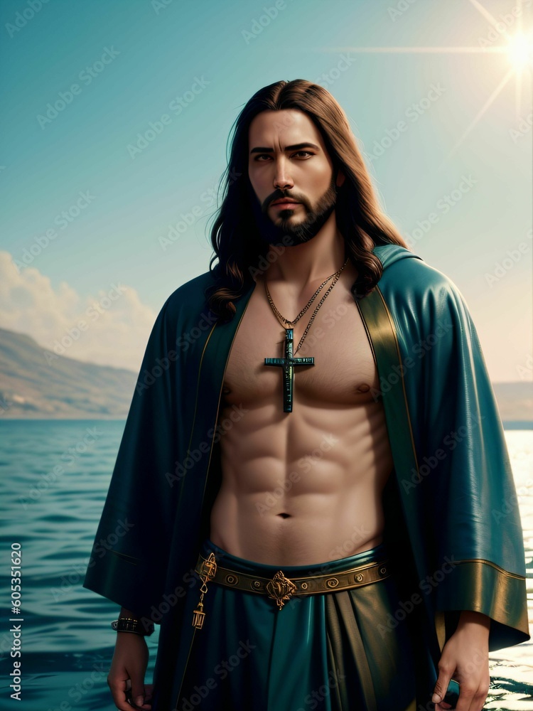 Jesus Christ in modern style in realistic image created with Cyberpunk ...
