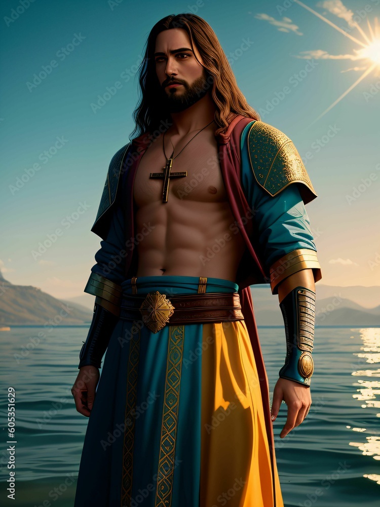 Jesus Christ in modern style in realistic image created with Cyberpunk ...