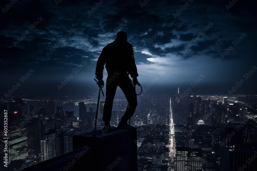 Hitman scaling a tall building, using ropes and climbing gear, with a ...