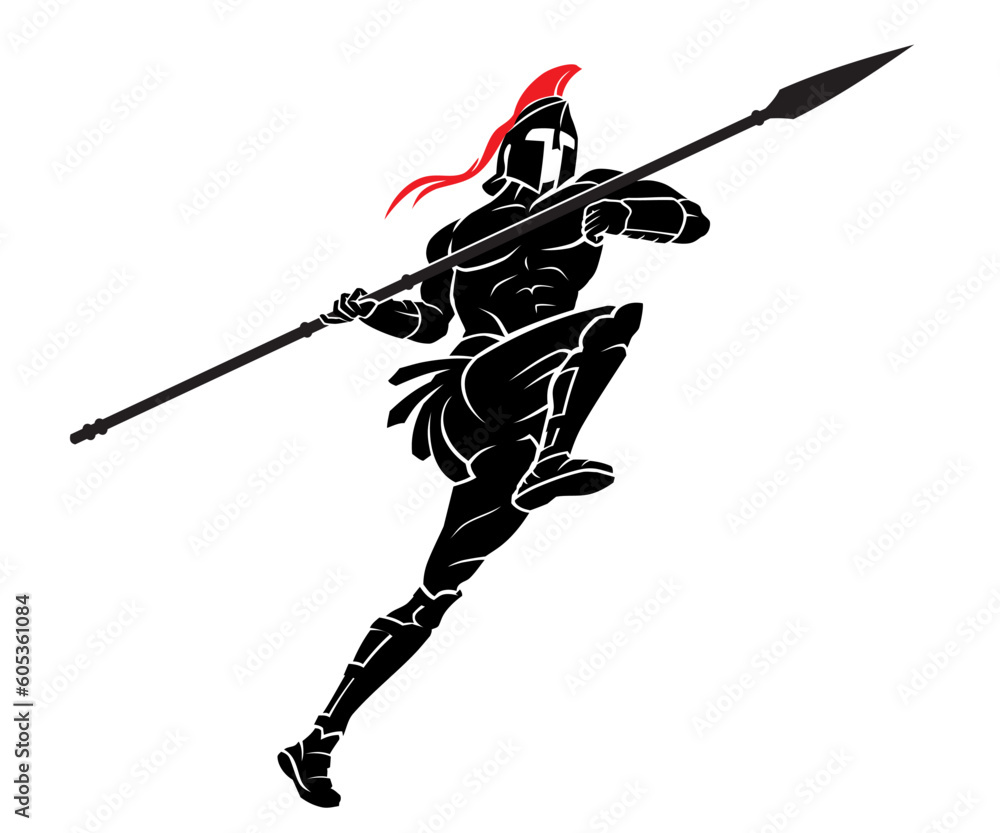 Spartan Soldier Spear Silhouette, Lunges Upward Stock Vector | Adobe Stock