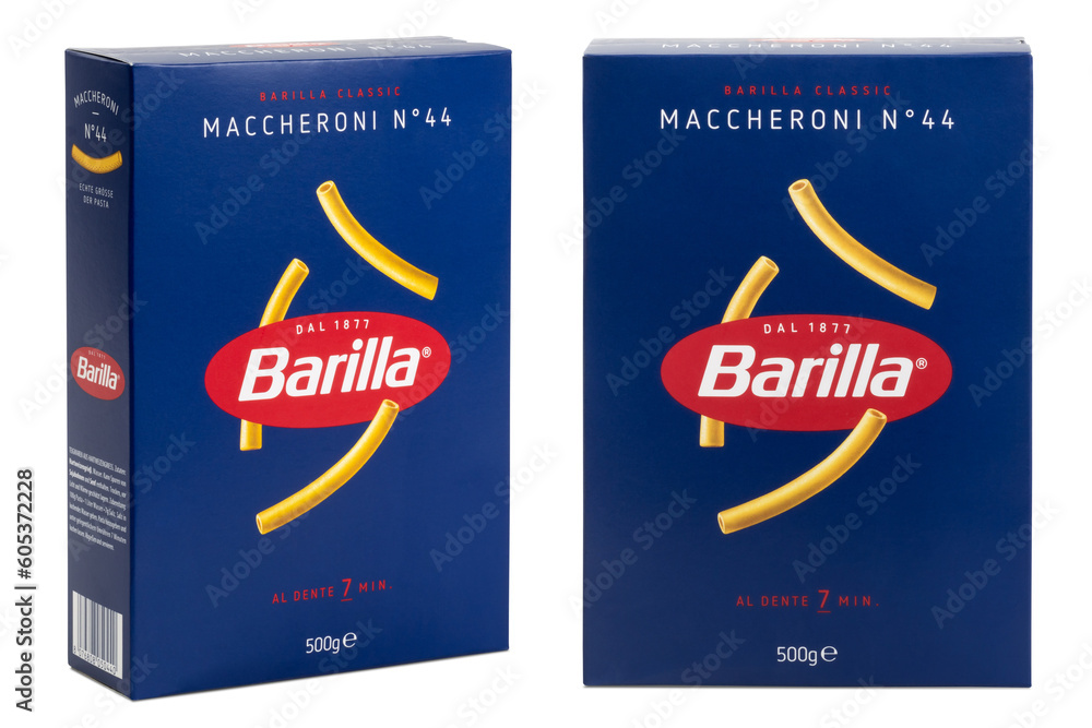 Munich, 05.22.2023: box of Italian Barilla short "Maccheroni" noodles ...