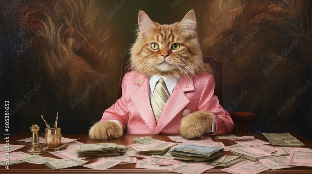 Marvel At The Whimsical Sight Of A Cat Dressed In A Pink Suit