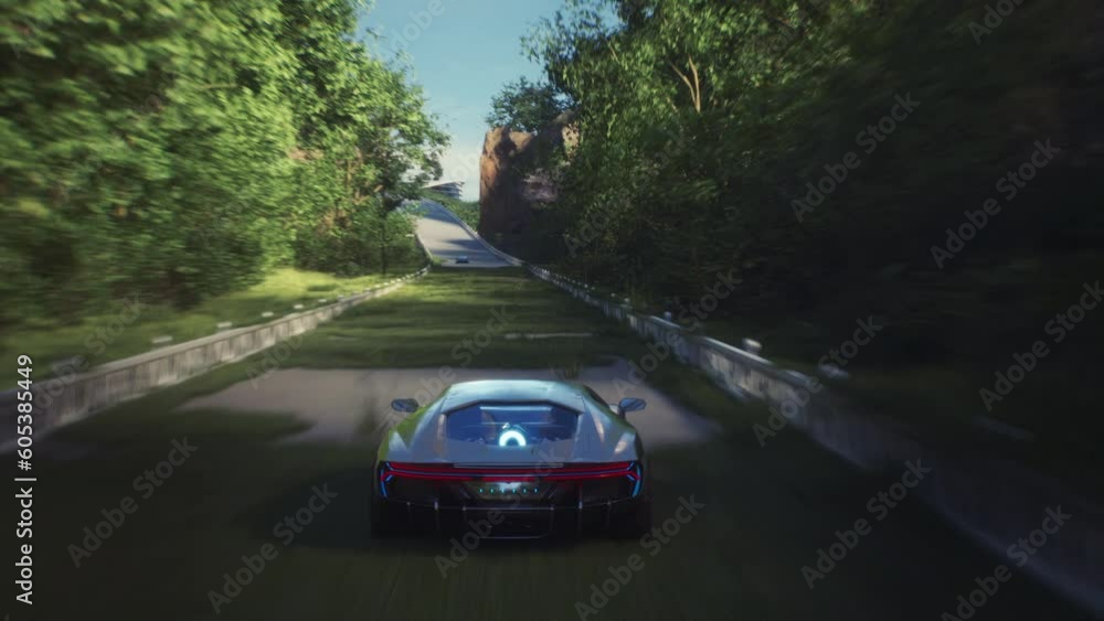 4K, Fake 3D video game. Utopia city racing car fake game Stock Video ...