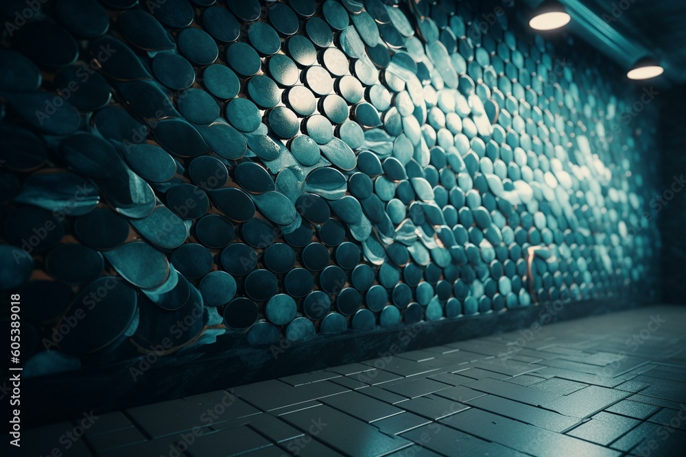 Polished futuristic tiles with 3D concrete blocks resembling fish ...