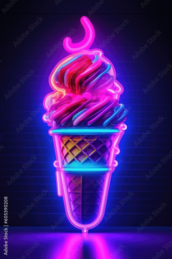 Neon colored futuristic ice cream food comercial. Cyberwave, synhtwave ...