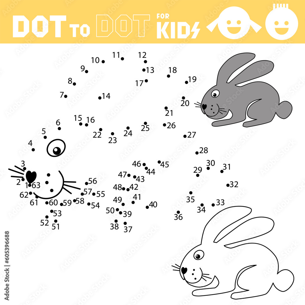 Dot to dot games for kids. Rabbit. Connect the numbers and draw a bunny ...