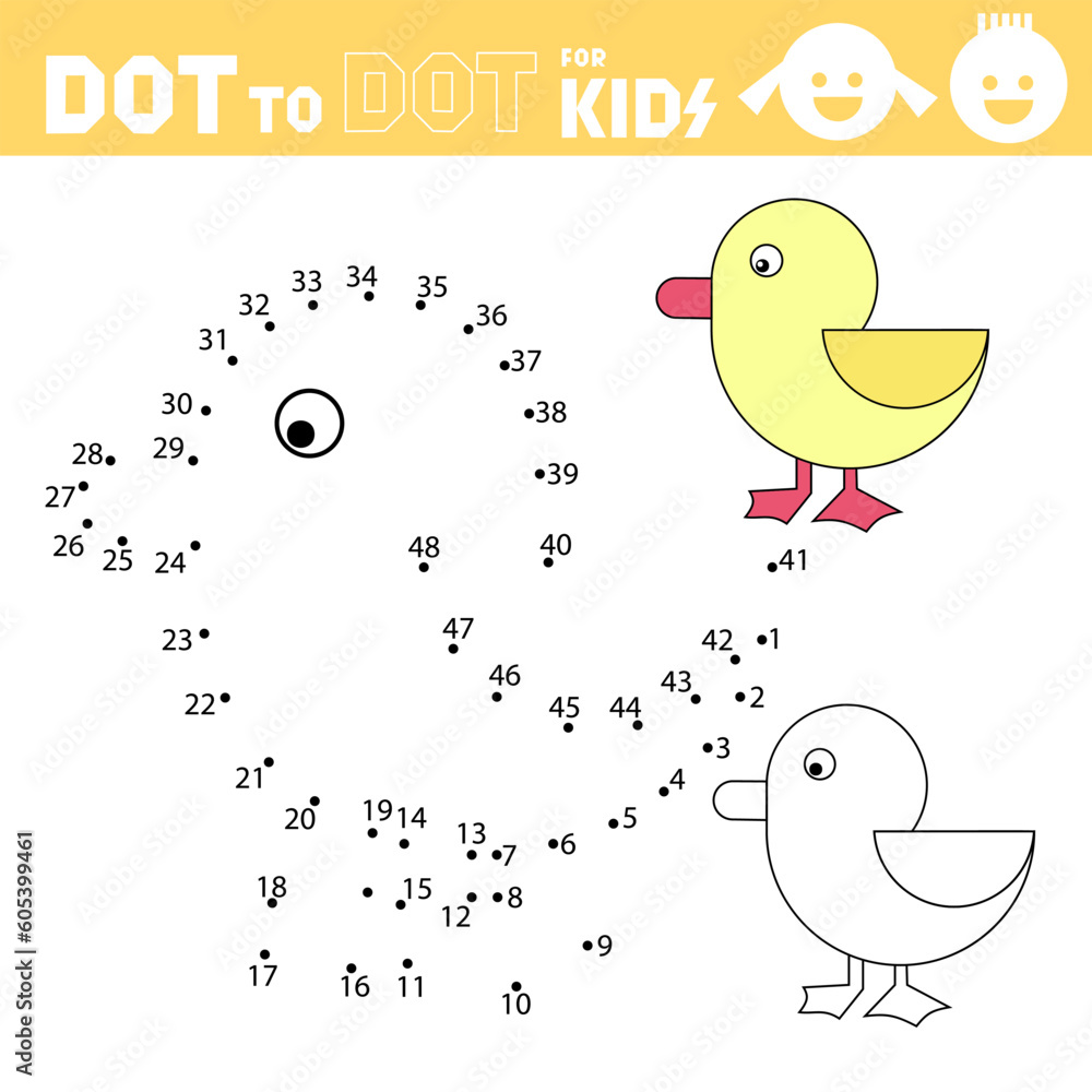Dot to dot games for kids. Ducking. Connect the numbers and draw a duck ...