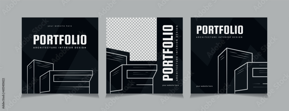 Set of social media post for architecture, simple black and white ...