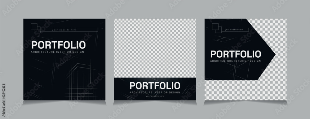 Set of social media post for architecture, simple black and white ...