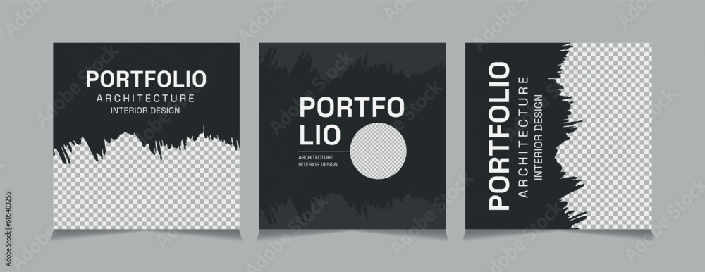 Set of social media post for architecture, simple black and white ...