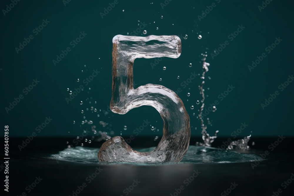 Number five made with a splash of water on a black background. symbol ...