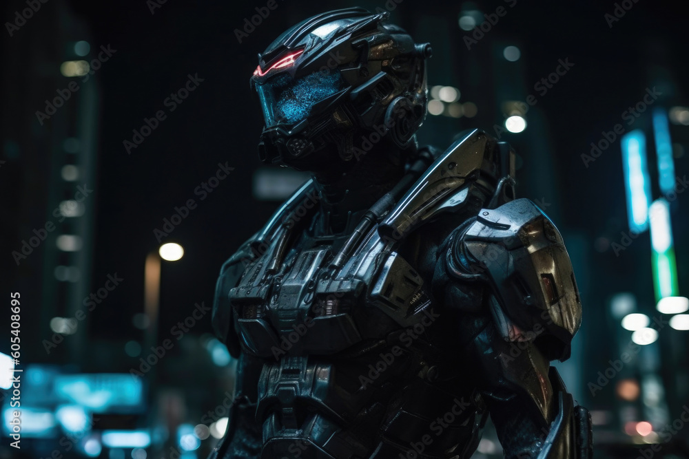 Futuristic armored black robot cyborg cyber armor with futuristic ...