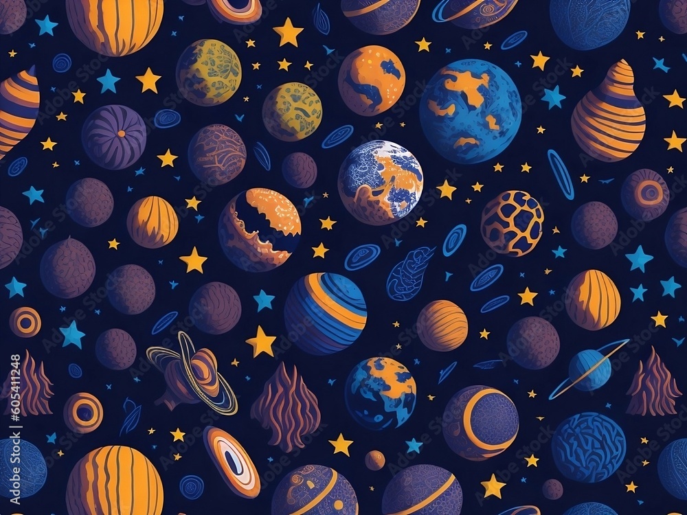 Seamless patterns of planets and stars, cosmic design, repeating ...