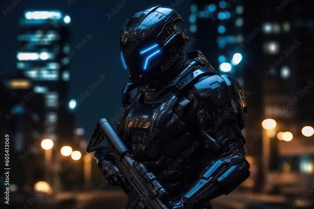 Futuristic armored black robot cyborg cyber armor with futuristic ...