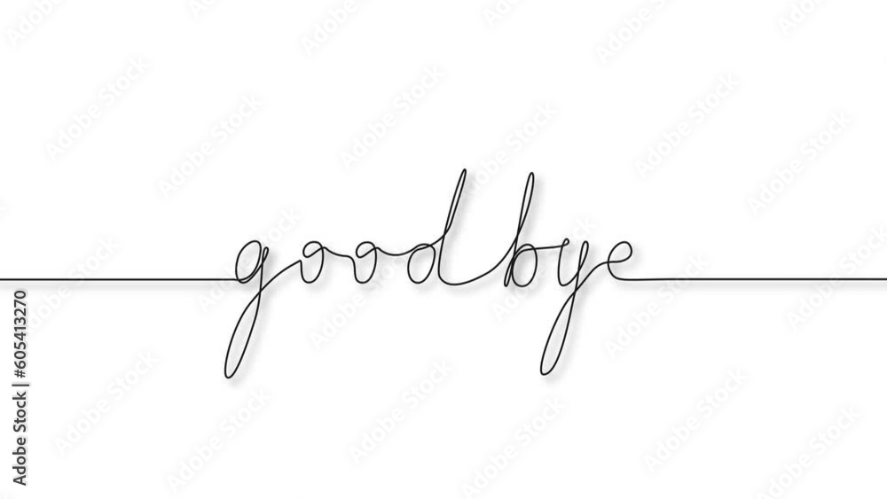 animated single line drawing of words GOOD BYE, handwriting line art ...