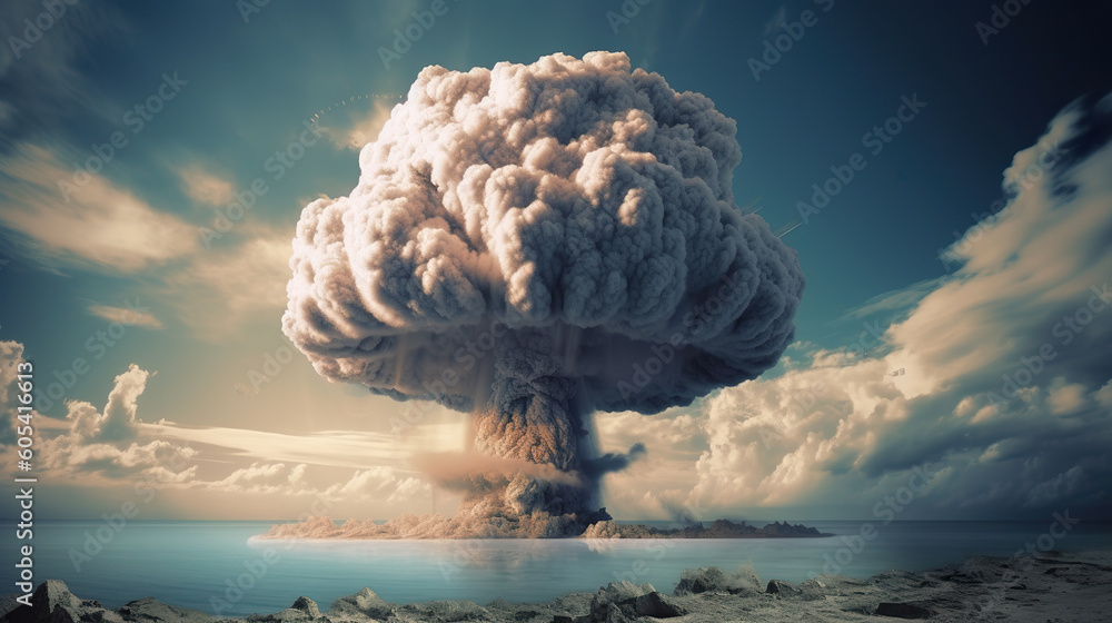 Nuclear explosion in city nuke bomb mushroom radioactive cloud. Atomic ...