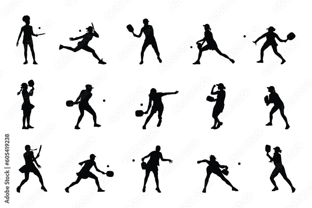 Female pickleball player silhouette Stock Vector | Adobe Stock