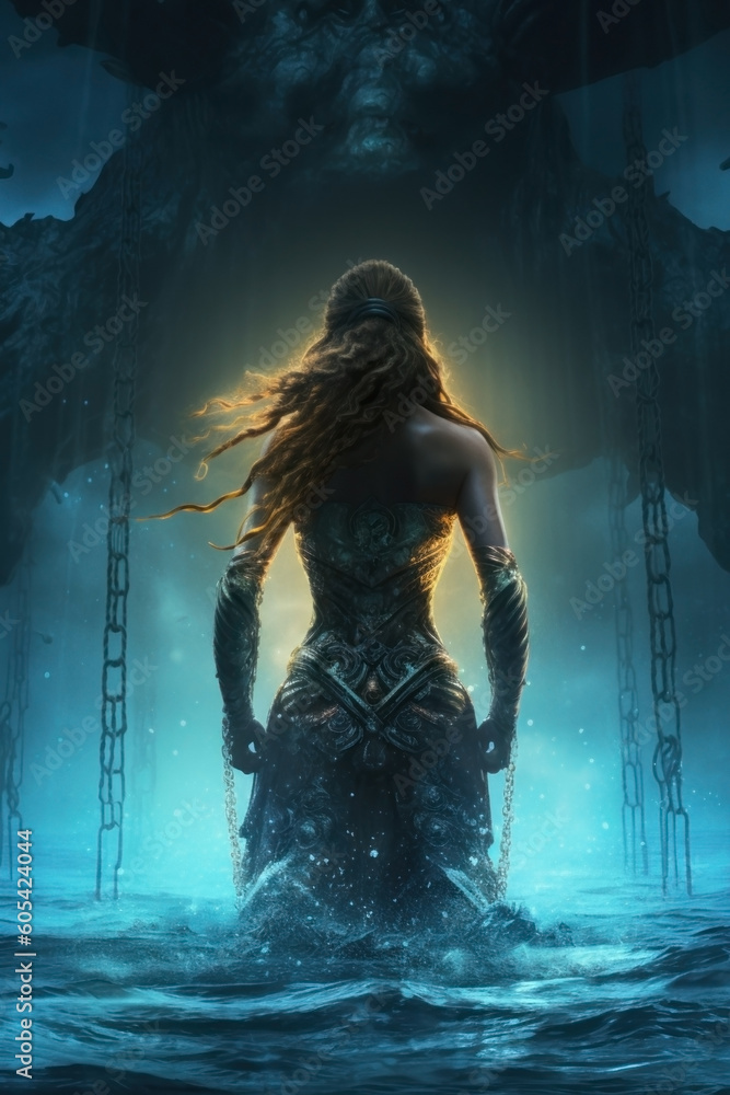 a female warrior with a sword in the ocean. Iemanjá, yemanjá, odoyá ...