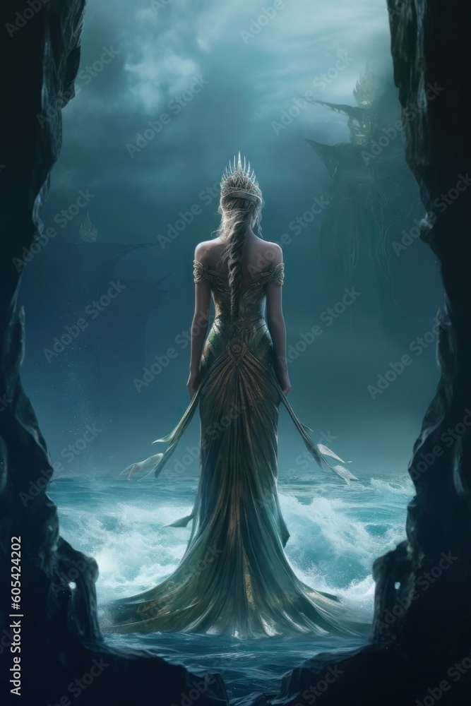Stockillustratie Beautiful mermaid in a dark cave. Fantasy. Iemanjá ...