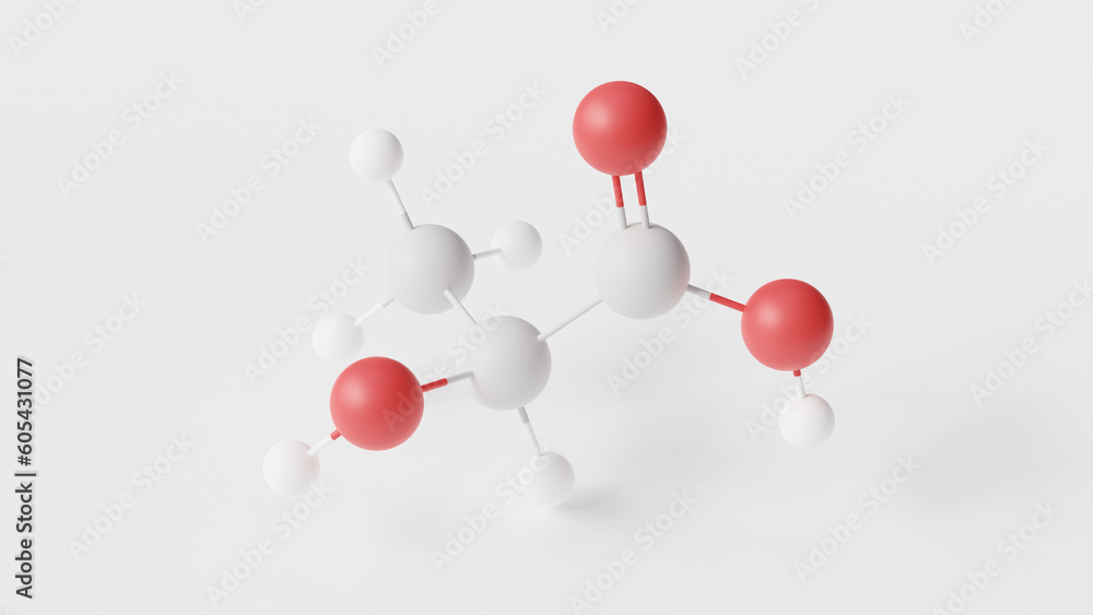 lactic acid molecule 3d, molecular structure, ball and stick model ...