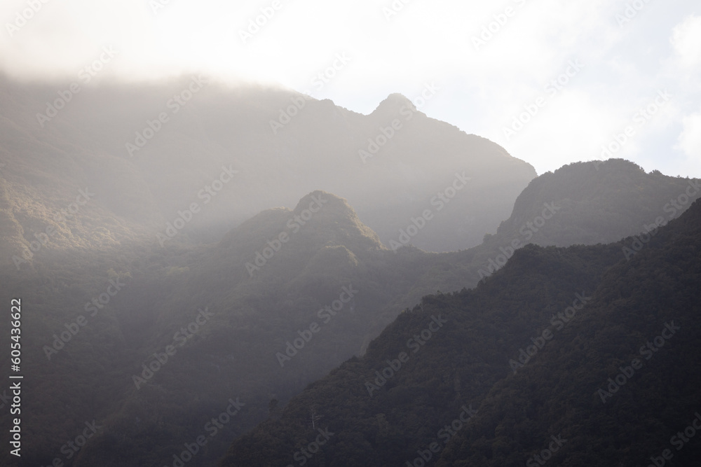 Evening Sunlight Glowing over Ridges of the Rugged Mountains on the ...