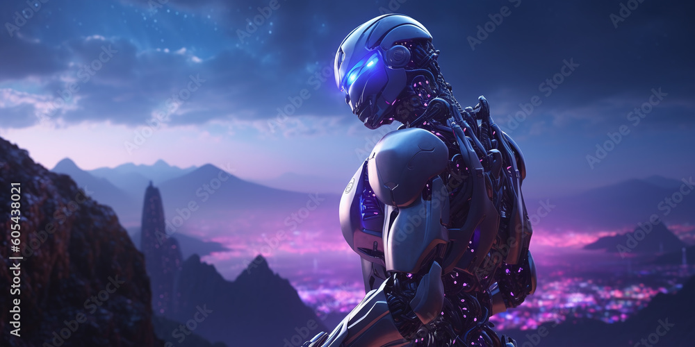 A High-Tech Futuristic Man: Realistic Cybernetic Robot Illustration ...