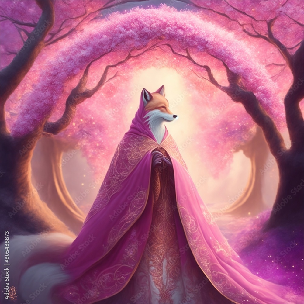 In a celestial realm painted in shimmering shades of pink and gold, an ...