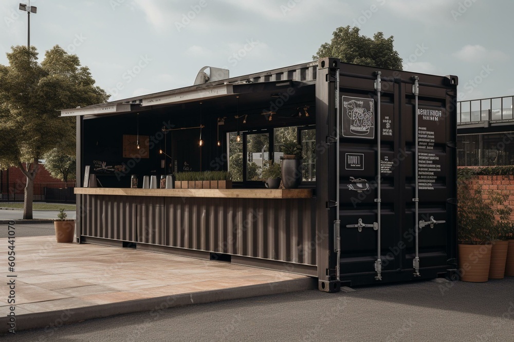 Converted shipping container turned into cafe with clipping path ...