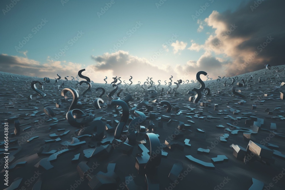 3D illustration of endless question marks on a plane. Generative AI ...