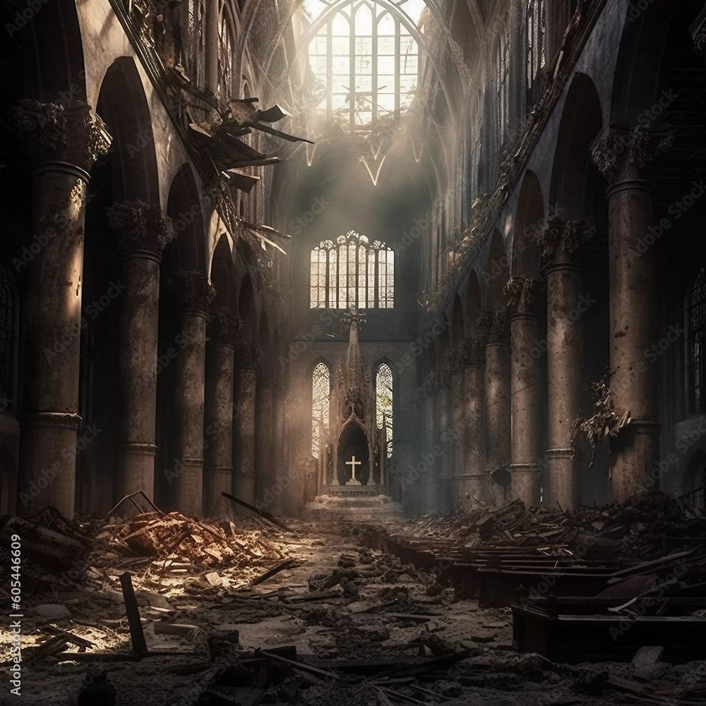 The Interior of a Church Damaged by War or a Natural Disaster ...