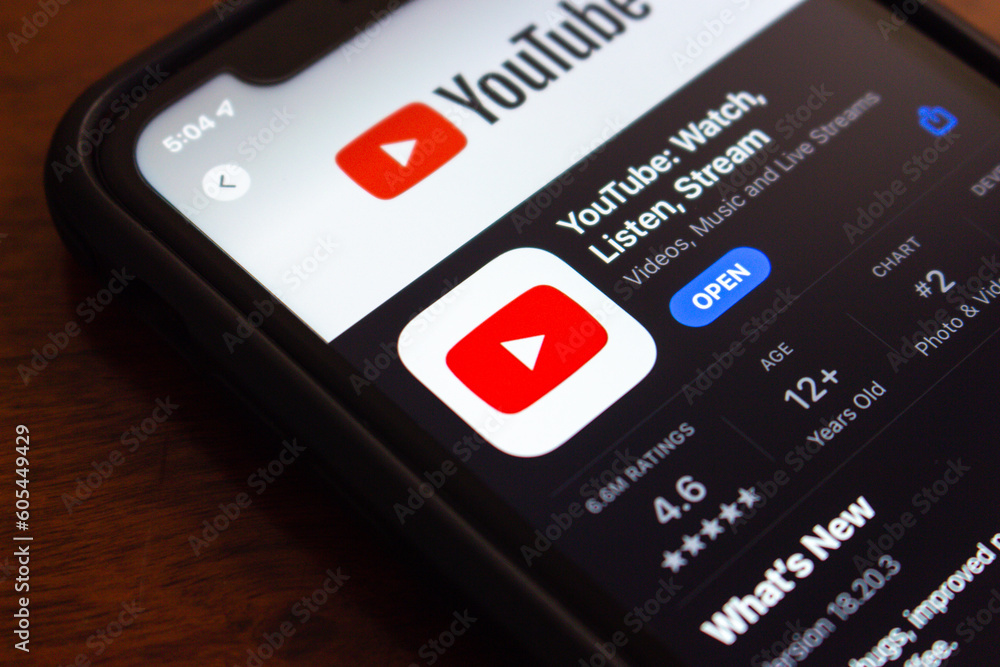 Vancouver, CANADA - May 23 2023 : YouTube app icon seen in an App Store ...