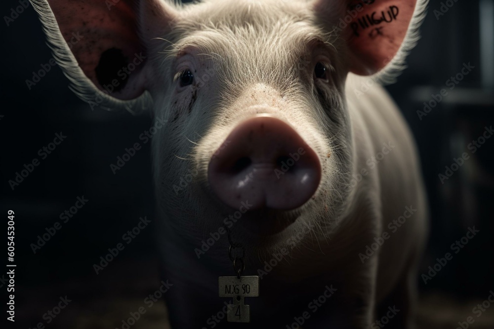 Image of a pig with the identification tag number 001. Generative AI ...