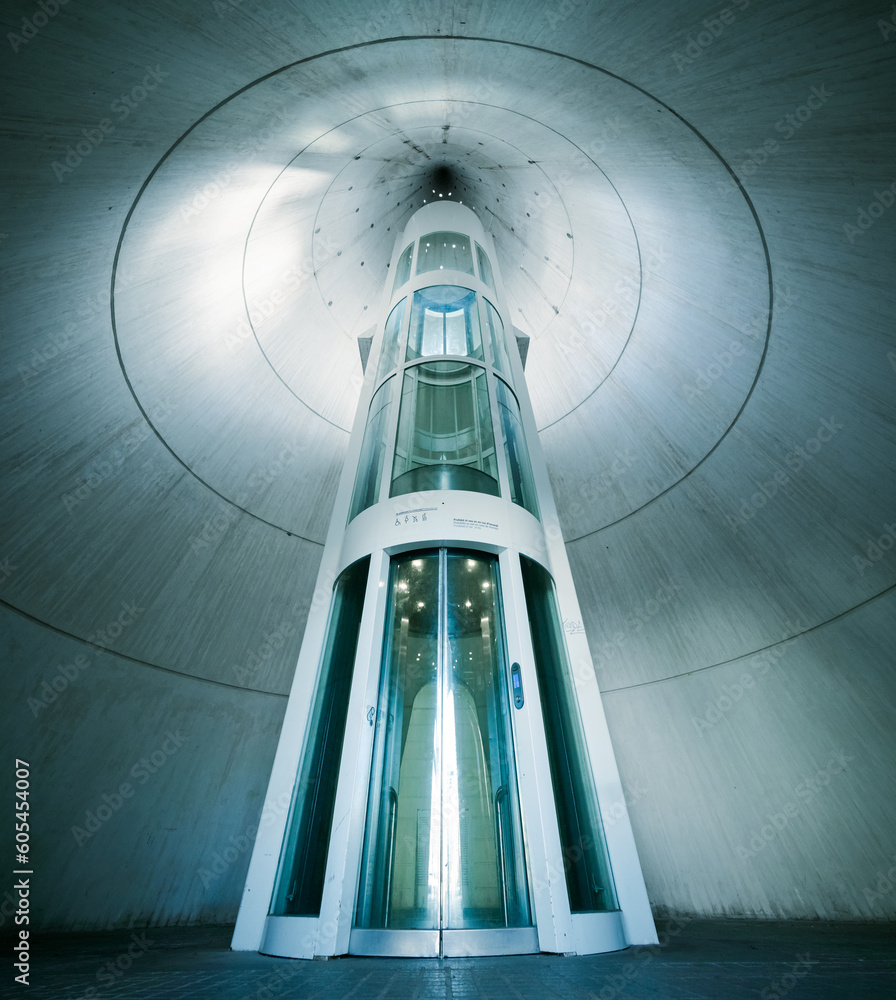 Valencia, Spain: futuristic elevator in the City of Arts and Science ...