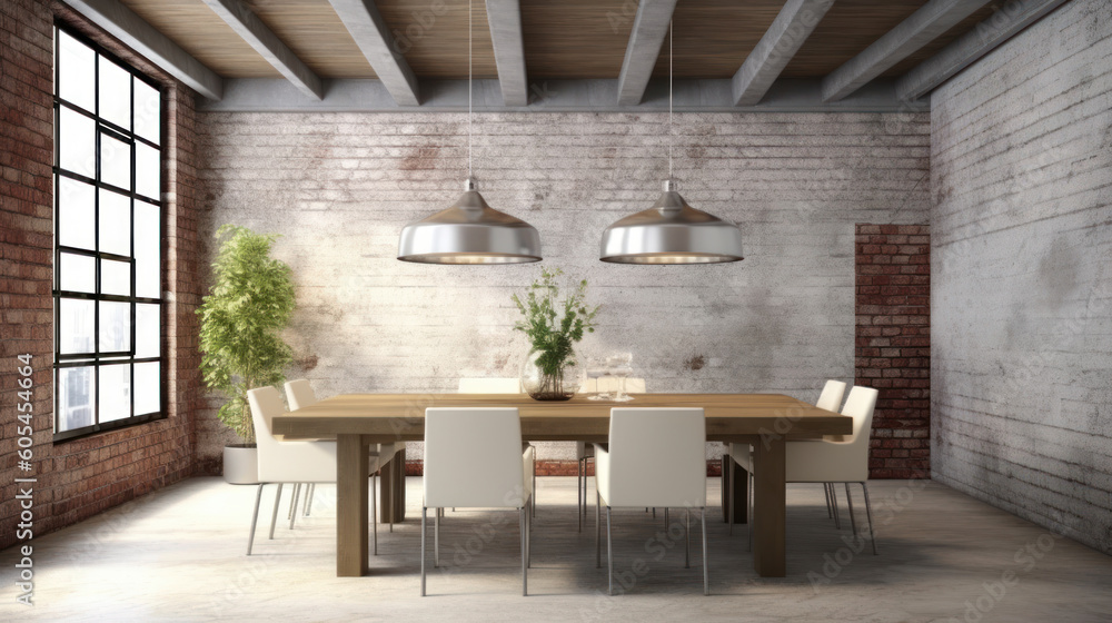 dining table takes center stage in a modern loft setting with an ...