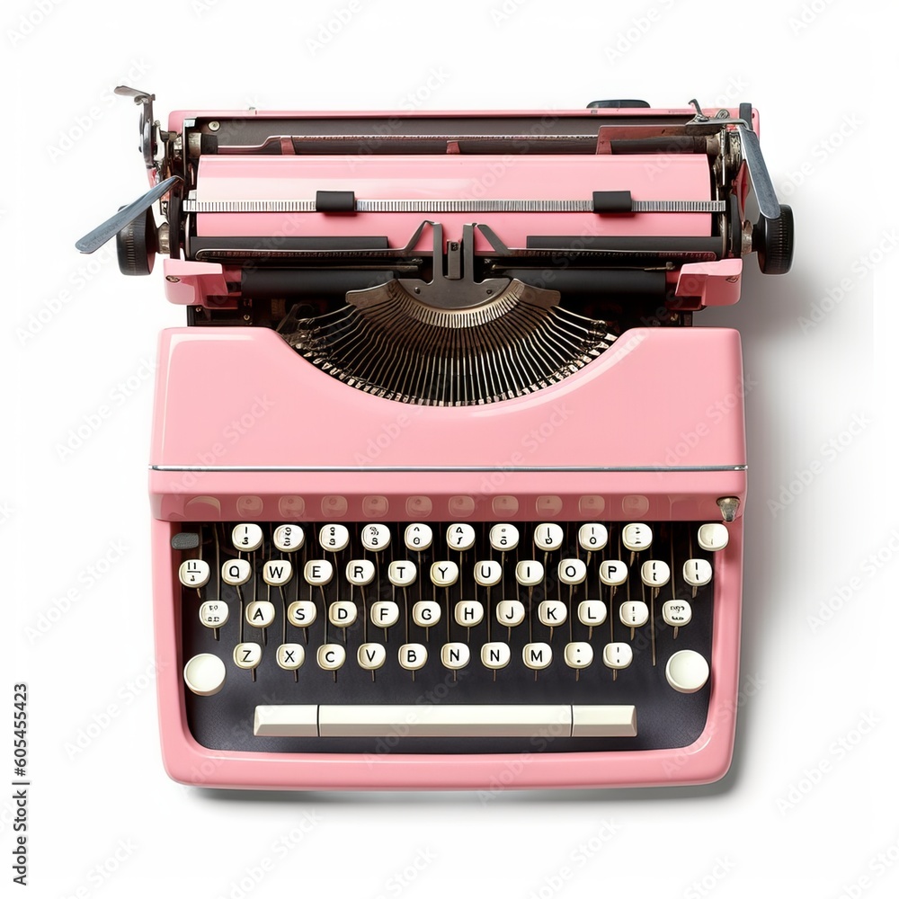 vintage pink typewriter with black keyboard, probably from the 1960s or ...