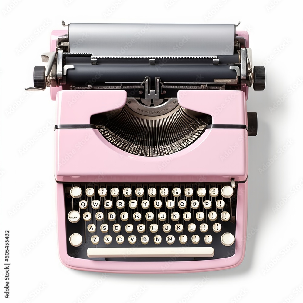 vintage pink typewriter with black keyboard, probably from the 1960s or ...