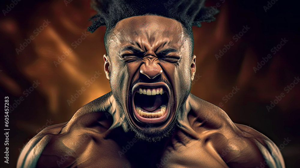 Shout of young black man expressing his courage and strength.j ...