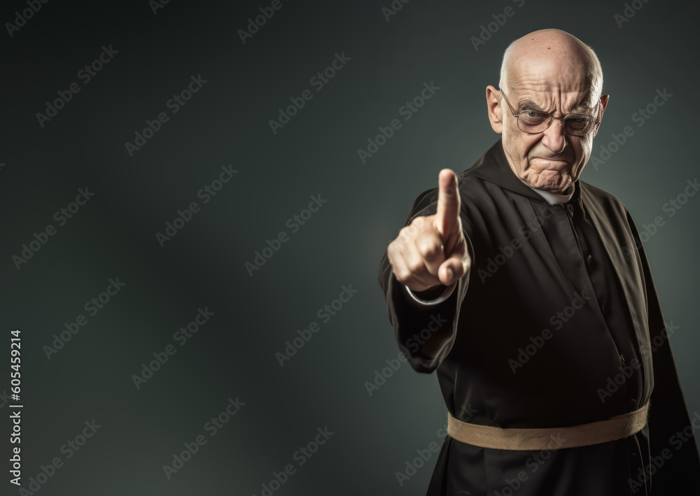 Older priest wagging finger in disapproval Stock Photo | Adobe Stock
