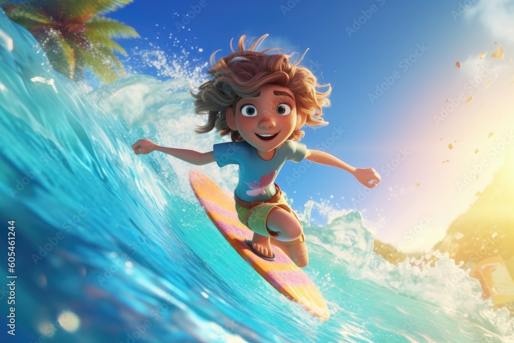 surfing the wave - Illustration created with generative ai Stock ...