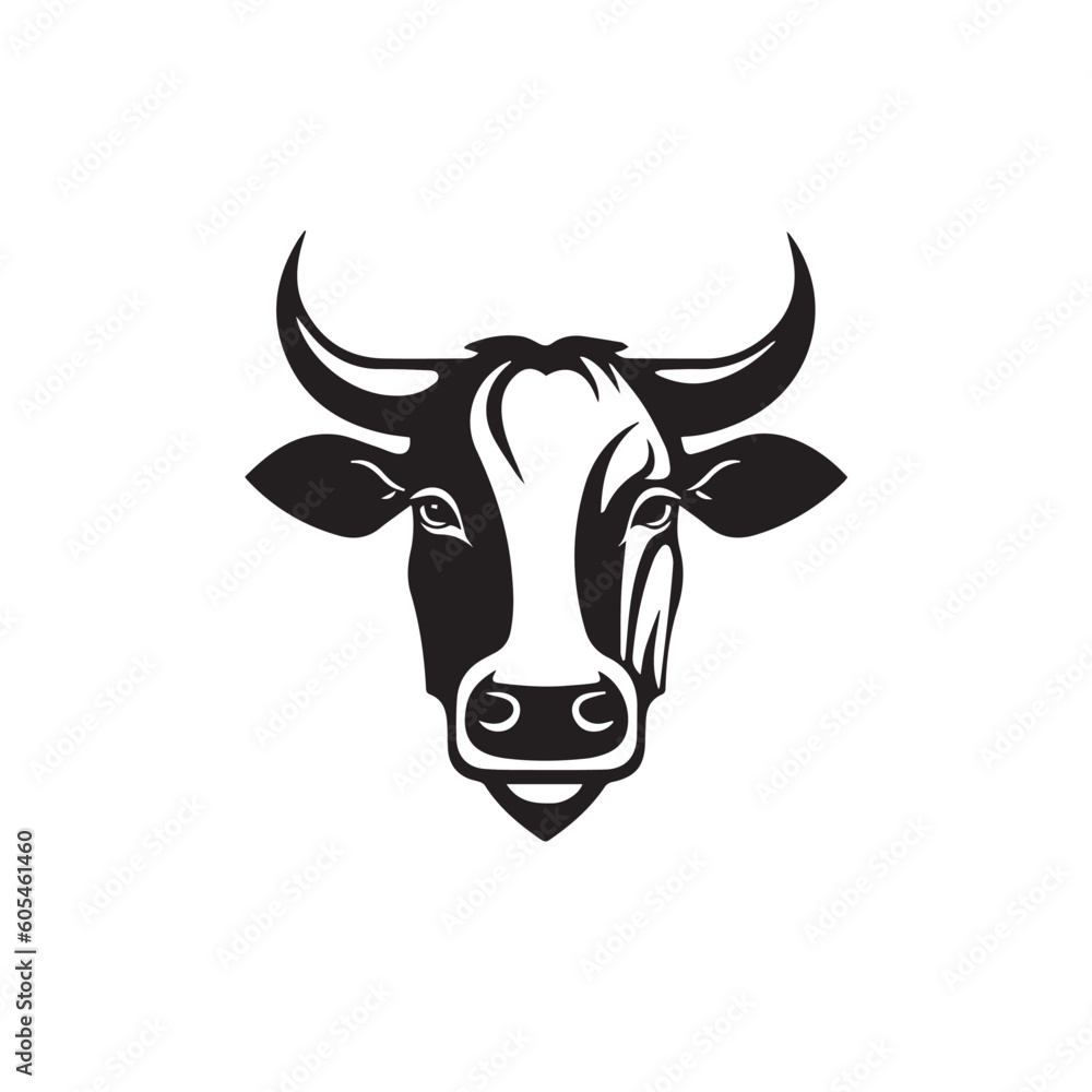 Cow for an icon or symbol isolated, black and white. 2d vector ...