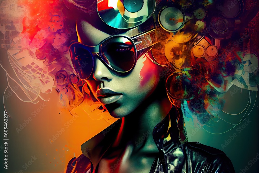 Abstract art in overlapped musician with hairstyle decorated by ...