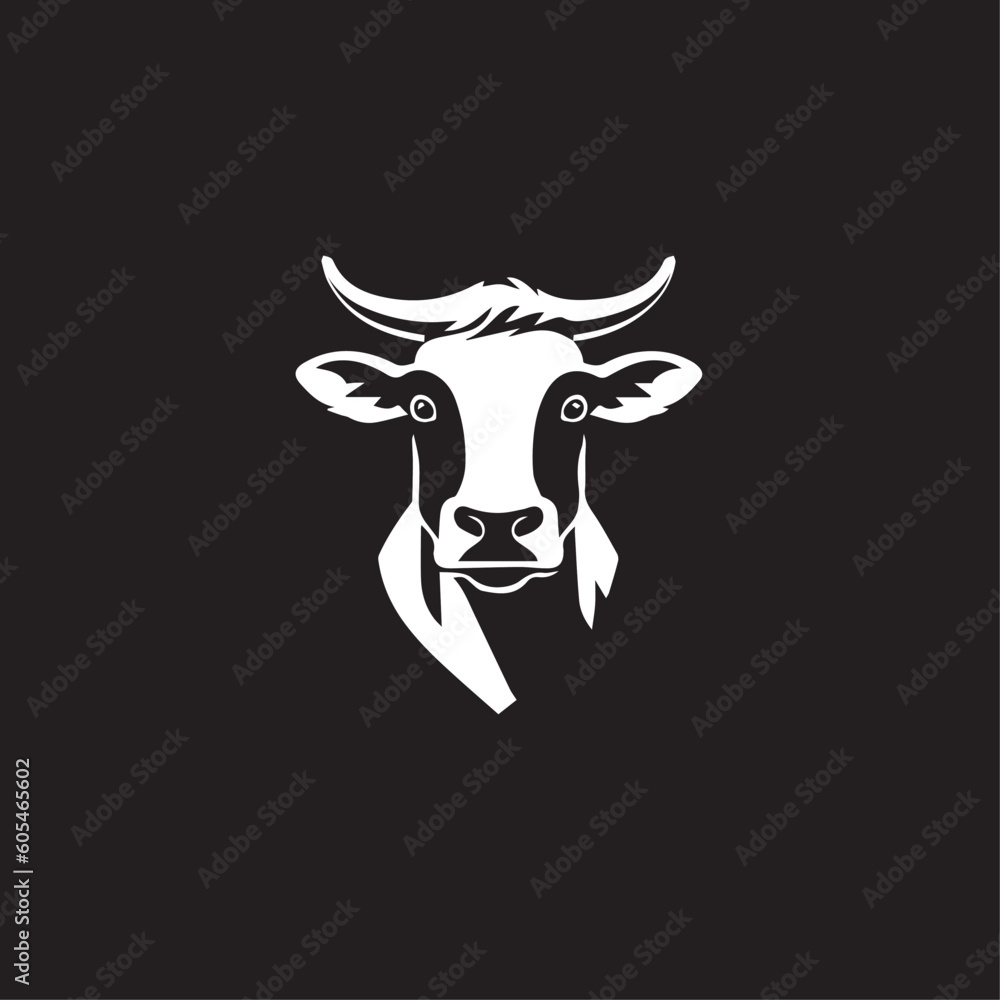 Cow for an icon or symbol isolated, black and white. 2d vector ...