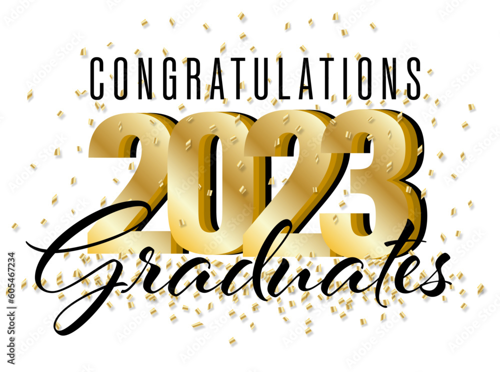 Congratulation 2023 Graduation Celebration with Confetti in Gold on an ...