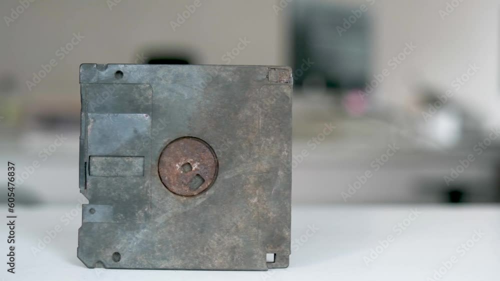 Close-up of very old and broken floppy disk. rotten and moldy floppy ...