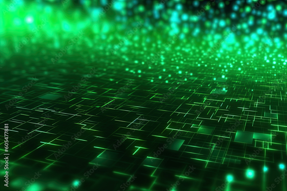 Generative AI. Abstract green background with golden sparkles and neon ...