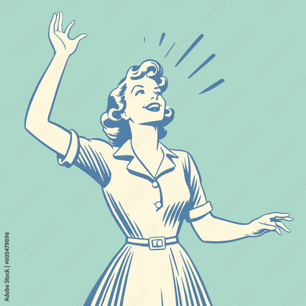 retro cartoon illustration of a woman looking up Stock Vector | Adobe Stock