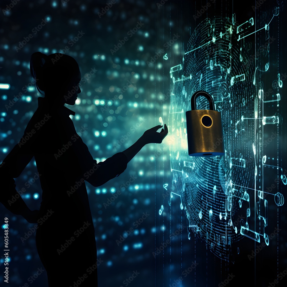 Strengthening Digital Security Via Biometric Authentication Silhouette Of A Woman Interacting