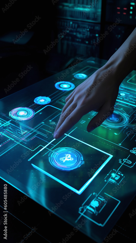 Holographic user interface displaying interactive virtual objects and ...