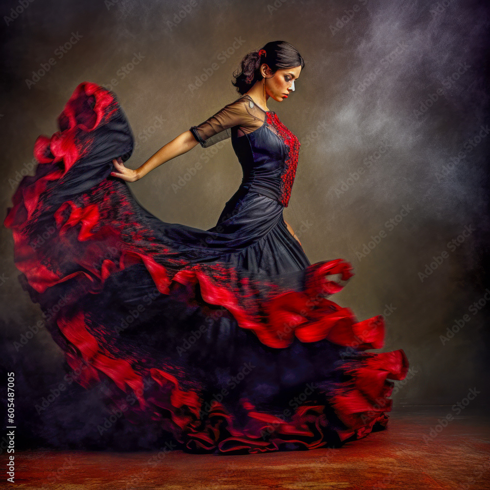 Beautiful Spanish Woman Dancing Flamenco Illustration Generative AI KI ...